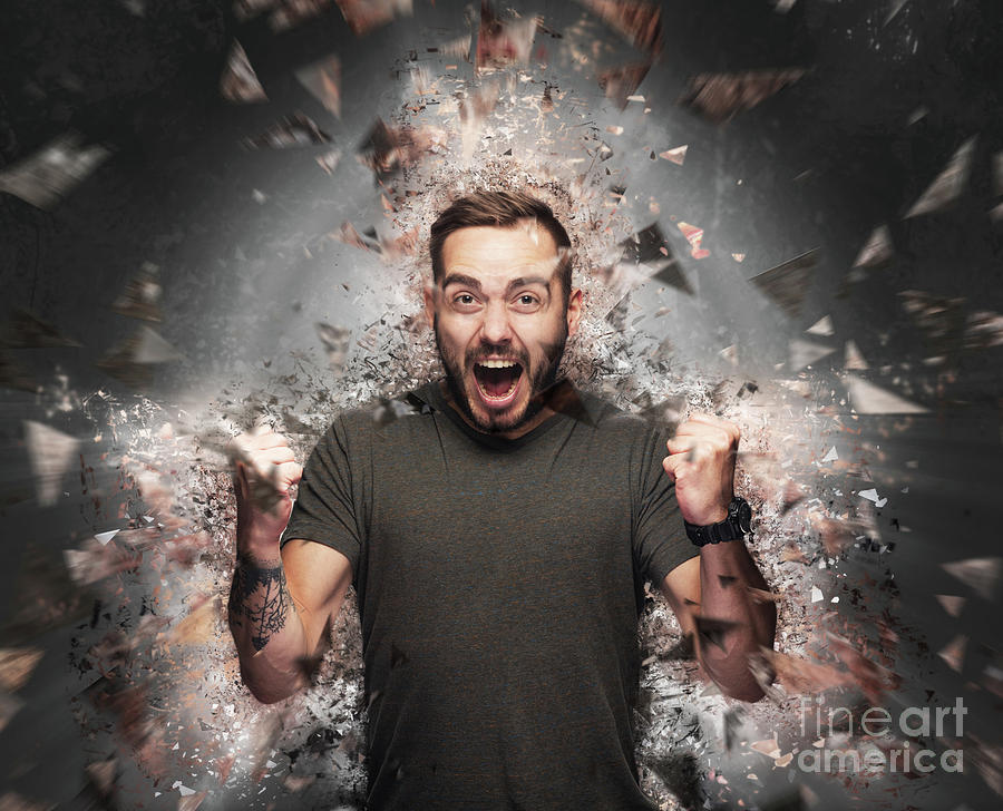 Angry man concept. Shattered elements exploding Photograph by Michal ...