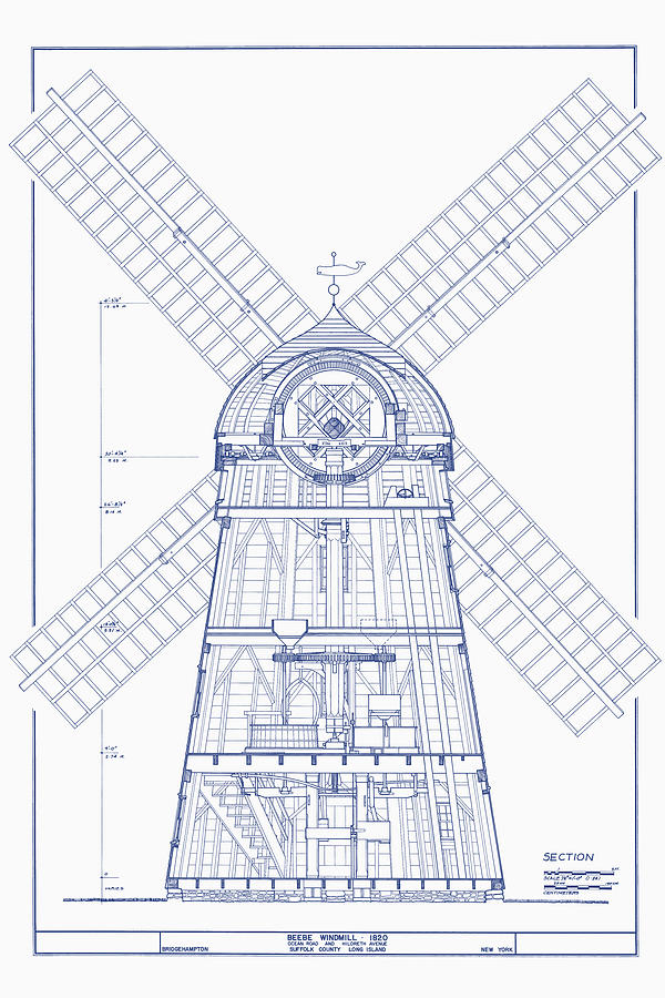 Beebe Windmill - Section - Bridgehampton, NY - circa 1820 Drawing by ...