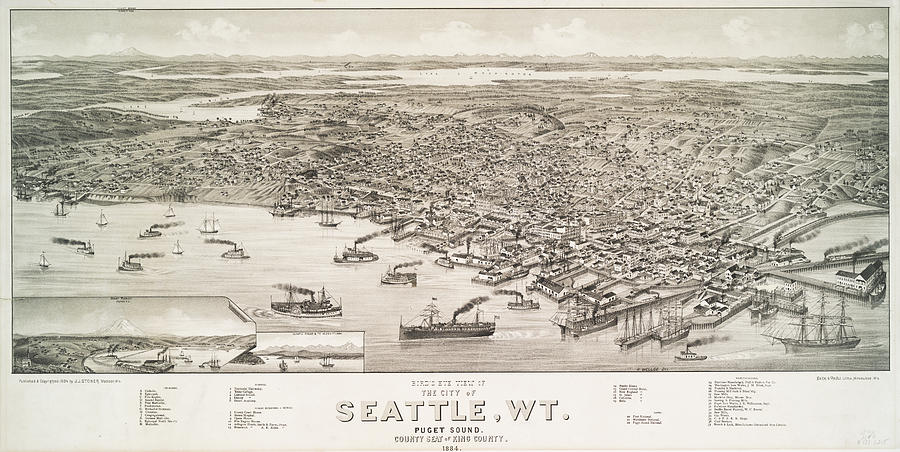 Birds eye view of the city of Seattle Wt 1884 Photograph by Ricky ...