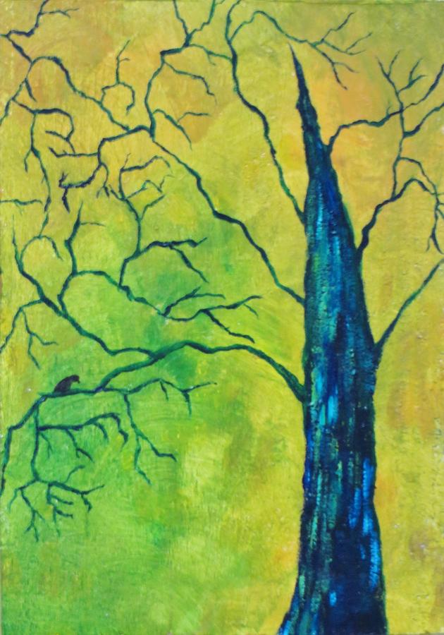 Blue Tree with Crow Painting by Robin Workman - Fine Art America