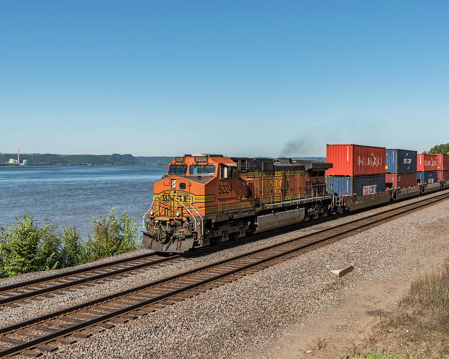BNSF Stack Train on the Mississippi Photograph by Thomas Visintainer - Pixels