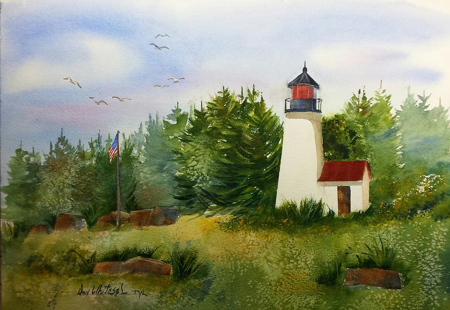 Burnt Island Lighthouse Boothbay Maine Painting by Donald M Whitesel ...