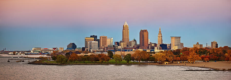 Cleveland Skyline Autumn Sunset Panorama Photograph by Marcia Colelli ...