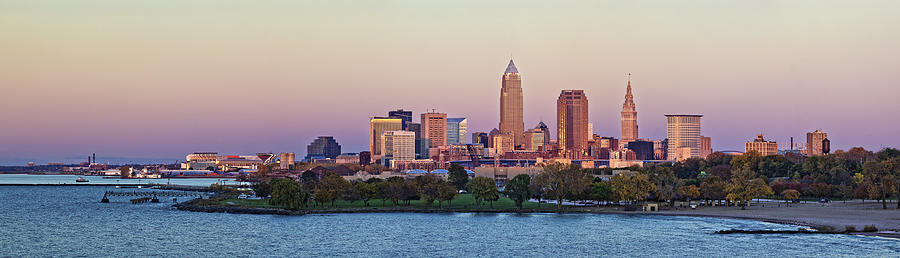 Cleveland skyline Autumnal Sunset Panorama Photograph by Marcia Colelli ...