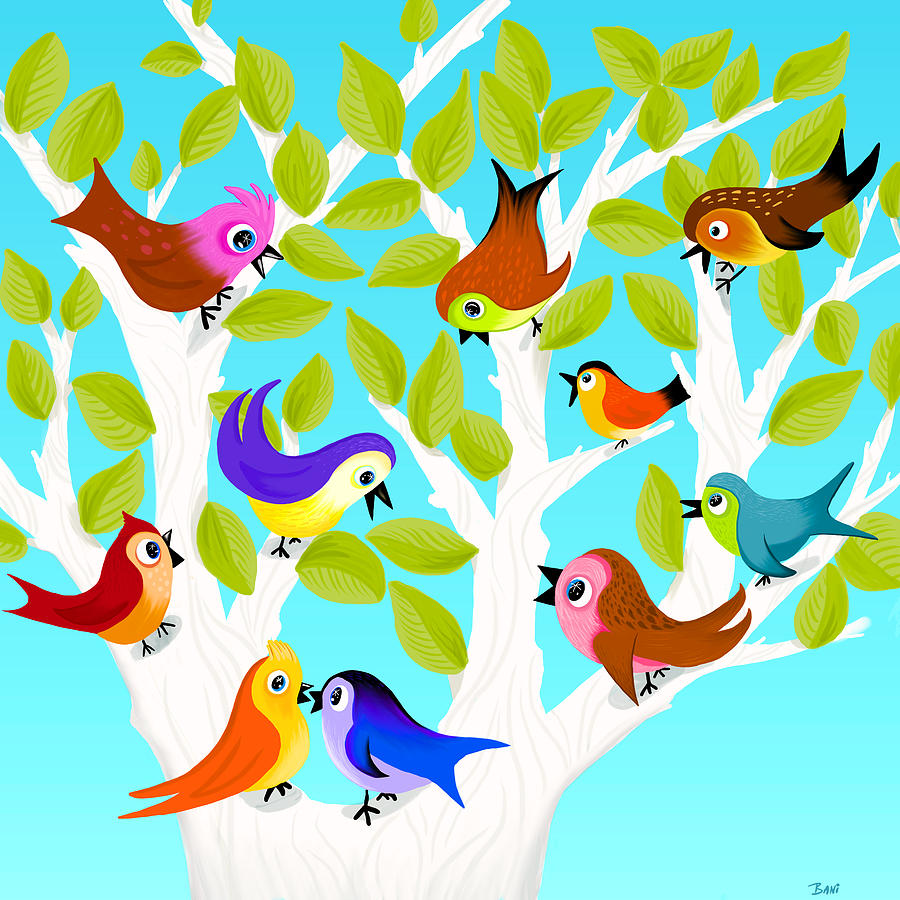 Chirping Happy Birds Painting by Little Bunny Sunshine - Fine Art America