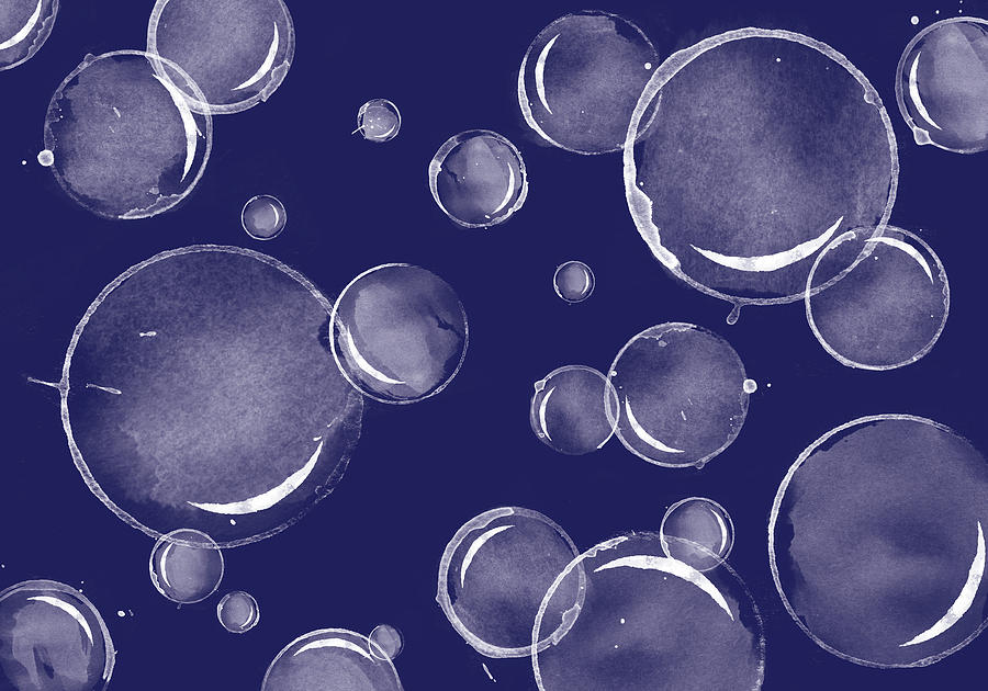 Dark Blue Bubbles Painting by Efi Mantou - Pixels