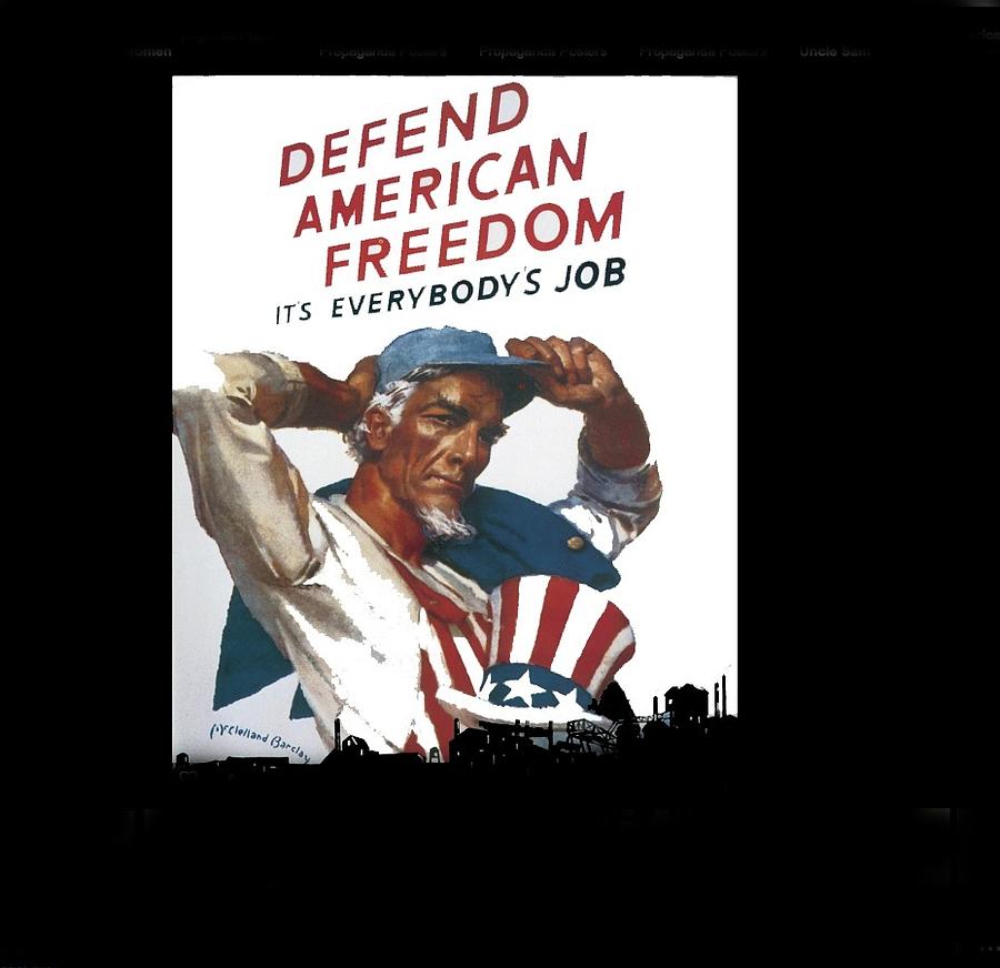 Defend American freedom Uncle Sam poster circa 1942 color added 2016 ...