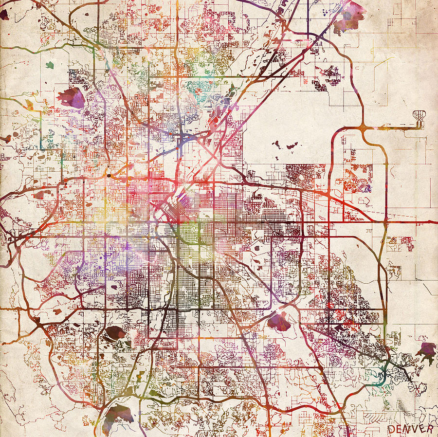 Denver map Painting by Map Map Maps - Pixels