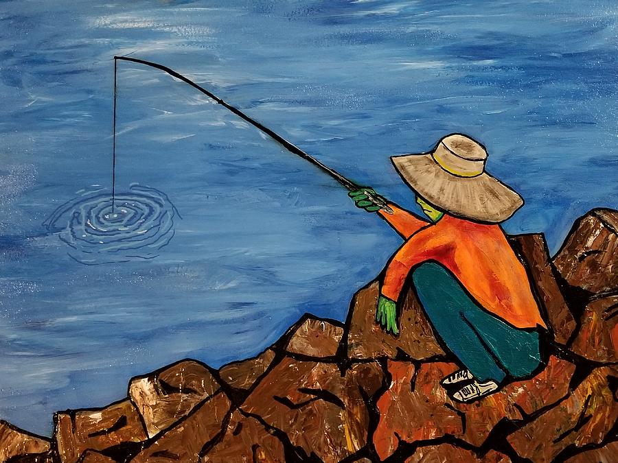 Fishing with the Alien Painting by Brian Burke AKA Karma Pimp - Pixels