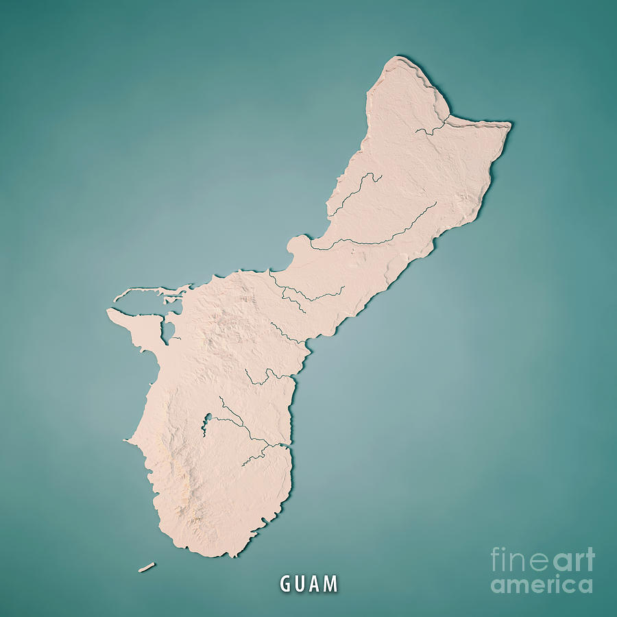 Guam Island 3D Render Topographic Map Neutral Digital Art by Frank ...