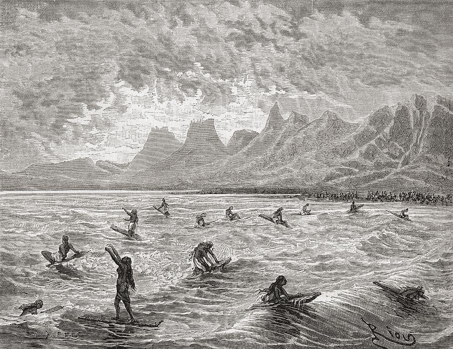 Hawaiians Surfing In The 19th Century Drawing by Vintage Design Pics ...