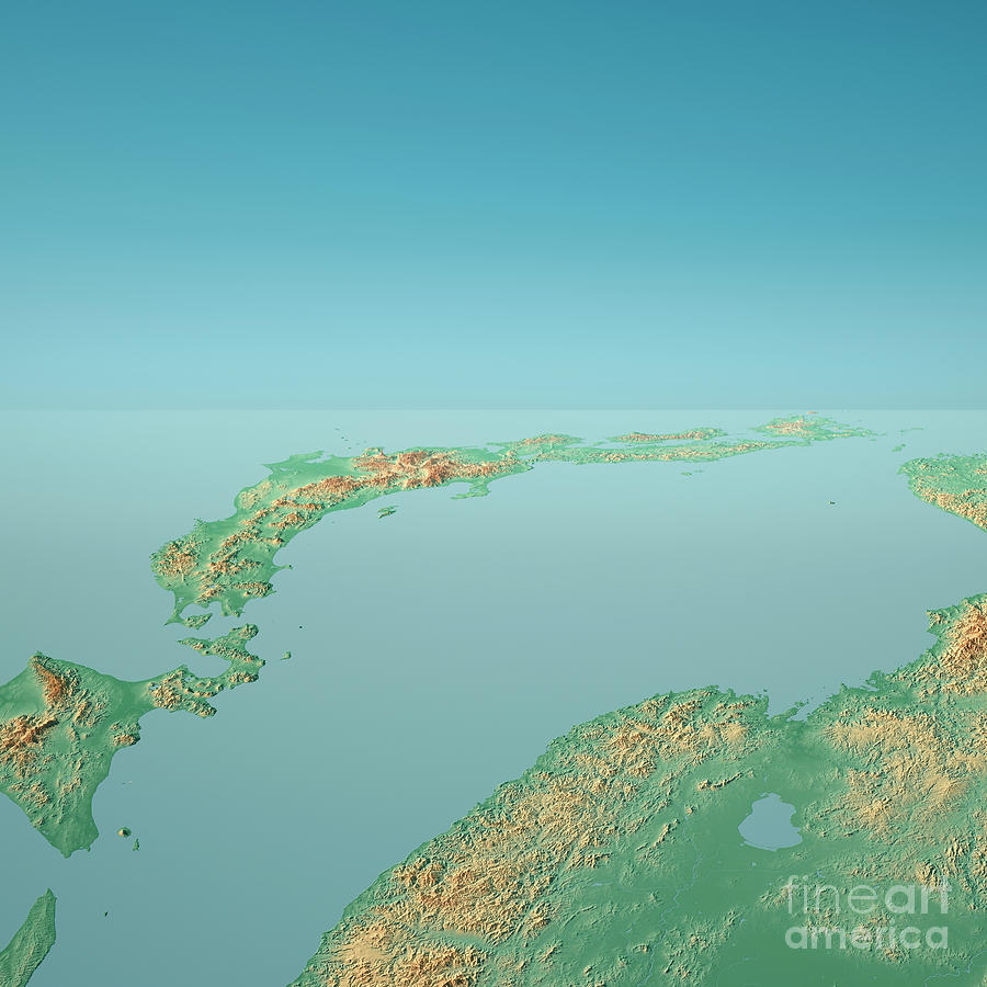 Japan 3D Render Topographic Landscape View From North Digital Art by ...
