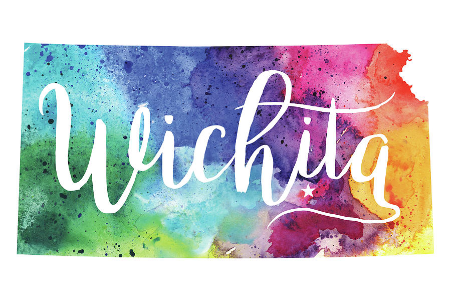 Kansas Watercolor Map - Wichita Hand Lettering Painting by Andrea Hill ...