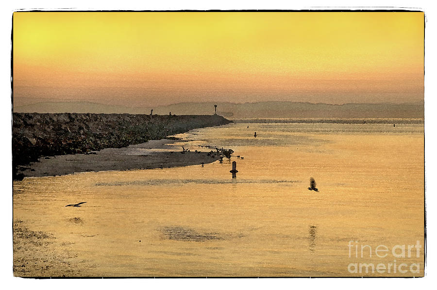 Lingering Dusk South Jetty Watercolor Photograph By Michael Ziegler