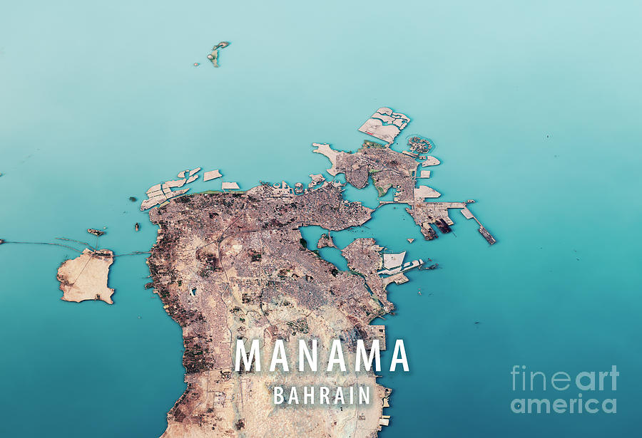 Manama 3D Render Satellite View Topographic Map Horizontal Digital Art ... Manama 3D Render Satellite View Topographic Map Horizontal Digital Art ...