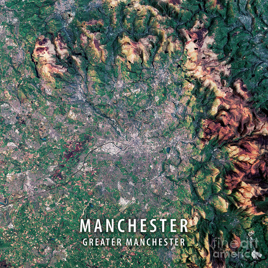 Manchester 3D Render Satellite View Topographic Map Digital Art by ... Manchester 3D Render Satellite View Topographic Map Digital Art by ...