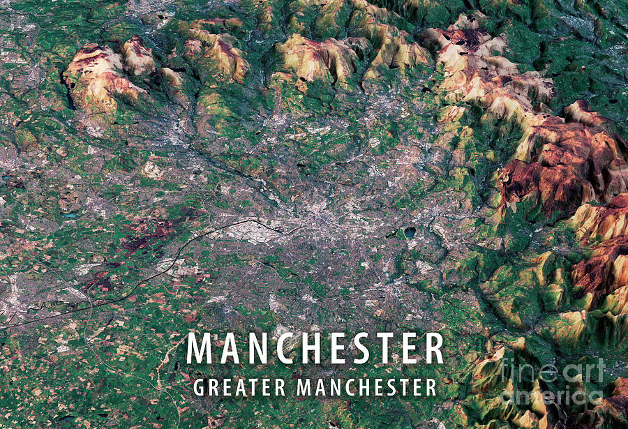 Manchester 3D Render Satellite View Topographic Map Horizontal Digital ... Manchester 3D Render Satellite View Topographic Map Horizontal Digital ...