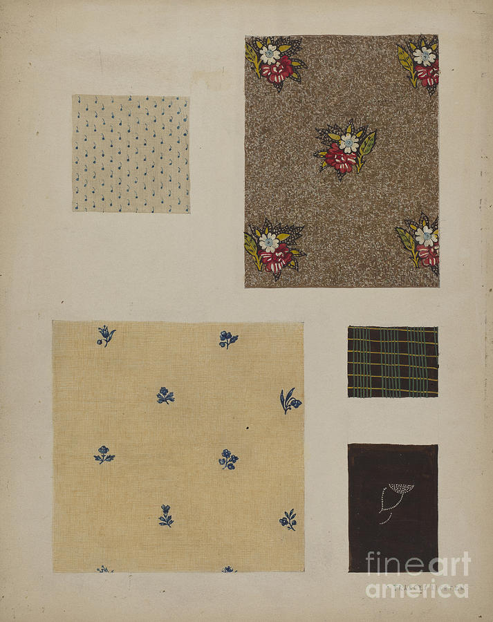 Materials From Patchwork Bedspread Drawing by Frances Lichten | Fine ...