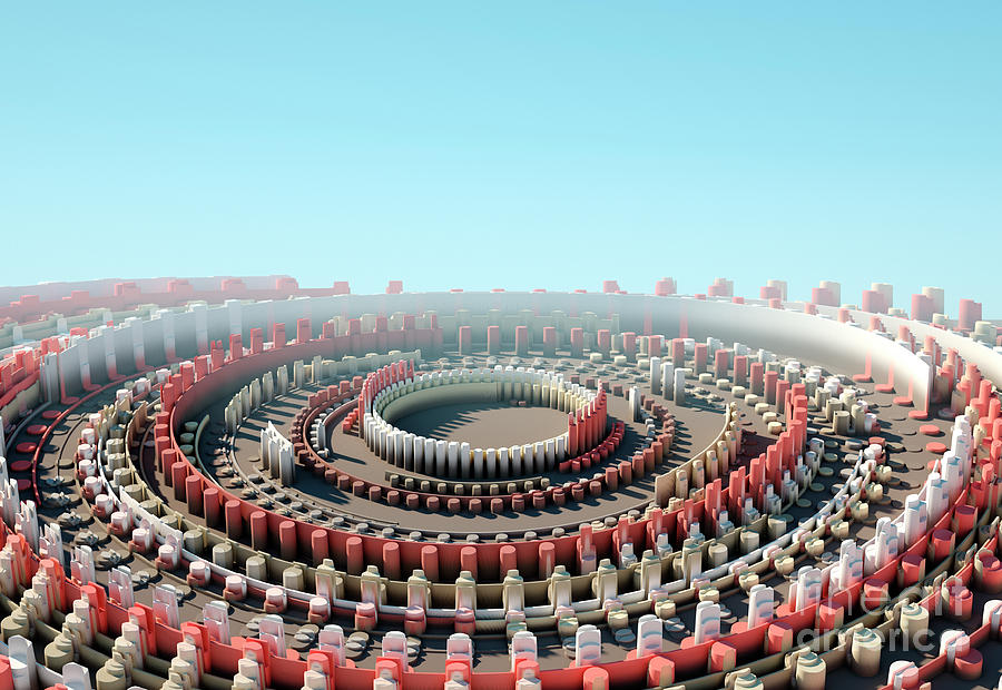 Mechanic Concentric Geometric Graphic 3D Pattern Landscape View Digital ...
