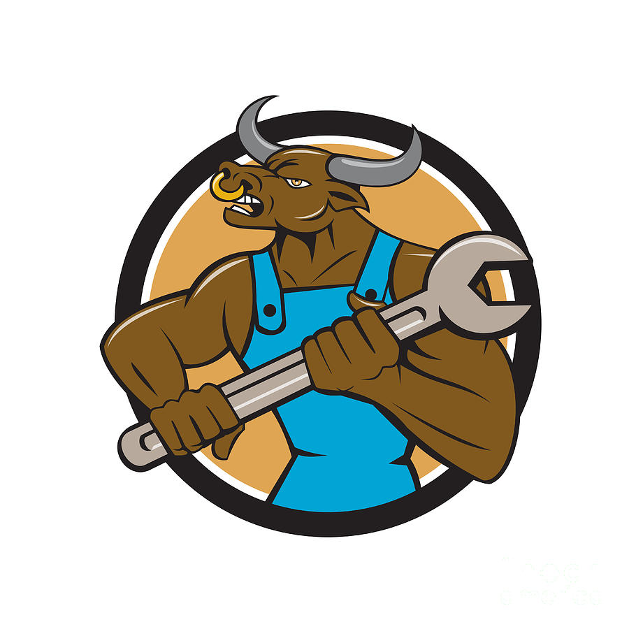 Mechanic Minotaur Bull Spanner Circle Cartoon Digital Art by Aloysius ... Mechanic Minotaur Bull Spanner Circle Cartoon Digital Art by Aloysius ...