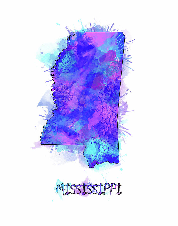 Mississippi Map Watercolor 2 Digital Art by Bekim M | Fine Art America