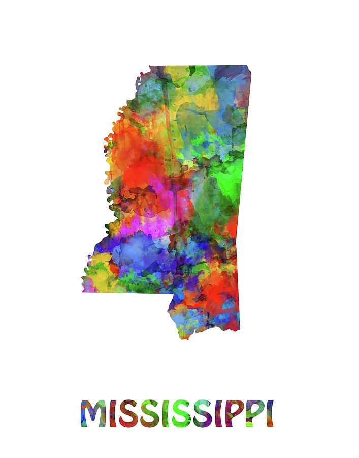 Mississippi Map Watercolor Digital Art by Bekim M
