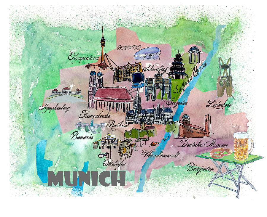 Munich Map Overview Best Of Typical Highlights Active Painting by M ...