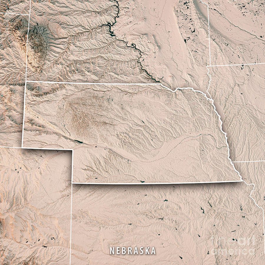 Nebraska State USA 3D Render Topographic Map Neutral Border Digital Art ...