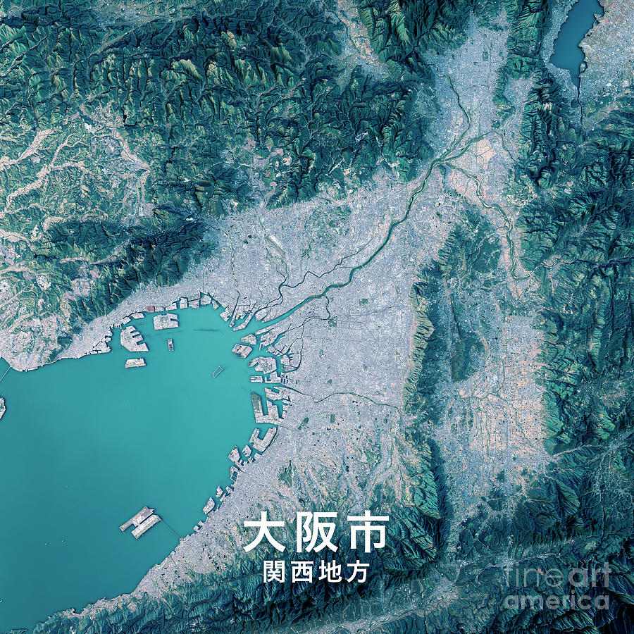 Osaka 3D Render Satellite View Topographic Map Digital Art by Frank ... Osaka 3D Render Satellite View Topographic Map Digital Art by Frank ...