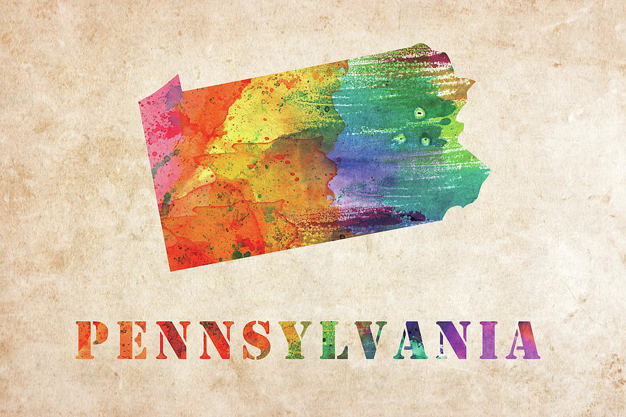 Pennsylvania colorful watercolor map Digital Art by Mihaela Pater ...