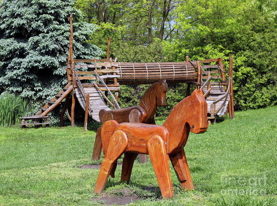 Playground With Wooden Horses Photograph by Goce Risteski