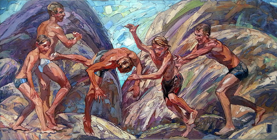 Playing between the Rocks Painting by Sergey Sovkov - Pixels