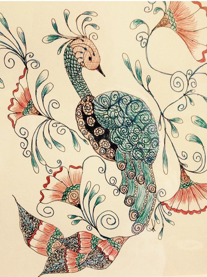Prancing Peacock Drawing By Carolyn Wear Fine Art America