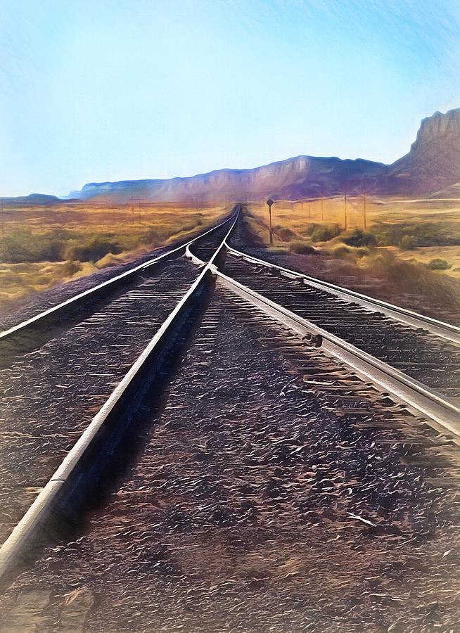 Railroad Tracks into Horizon - Painterly Photograph by Steve Ohlsen - Fine Art America