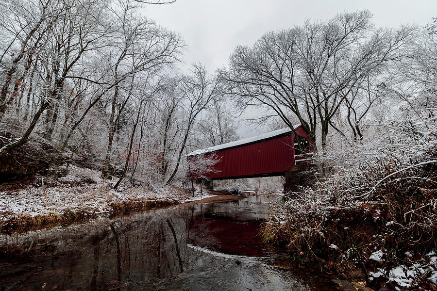 Reflection of Red Cover Bridge Photograph by Tyler Schlitt | Fine Art ...