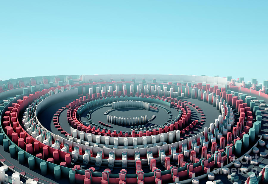 Retro Concentric Geometric Graphic 3D Pattern Landscape View Digital ...