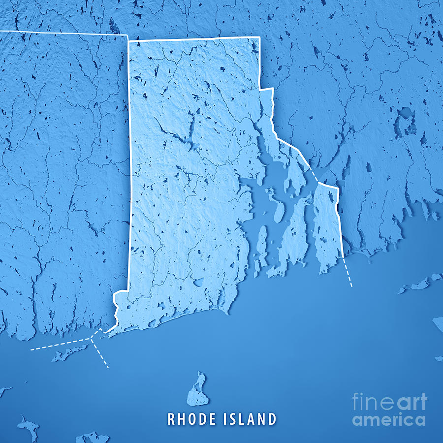 Rhode Island State USA 3D Render Topographic Map Blue Border Digital ...