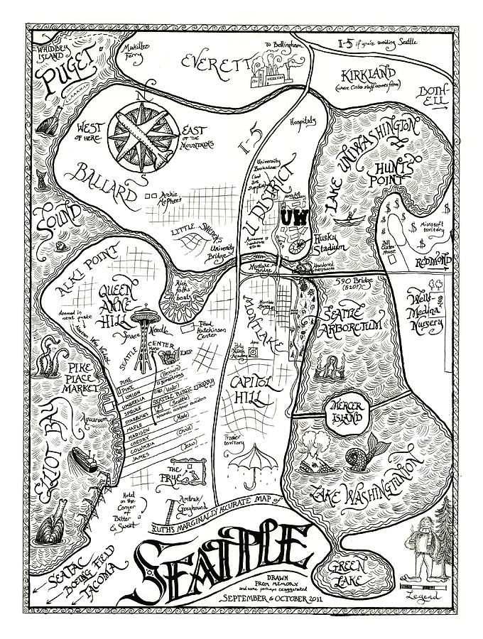 Ruth's Marginally Accurate Map of Seattle Drawn from Memory Drawing by ...