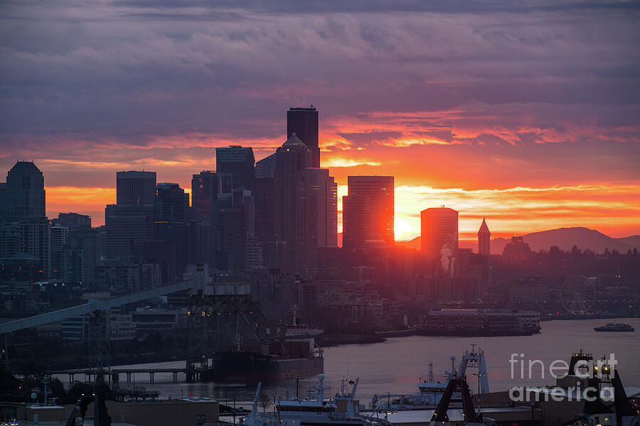 Seattle Skyline Sunrise Luminance Photograph by Mike Reid - Pixels
