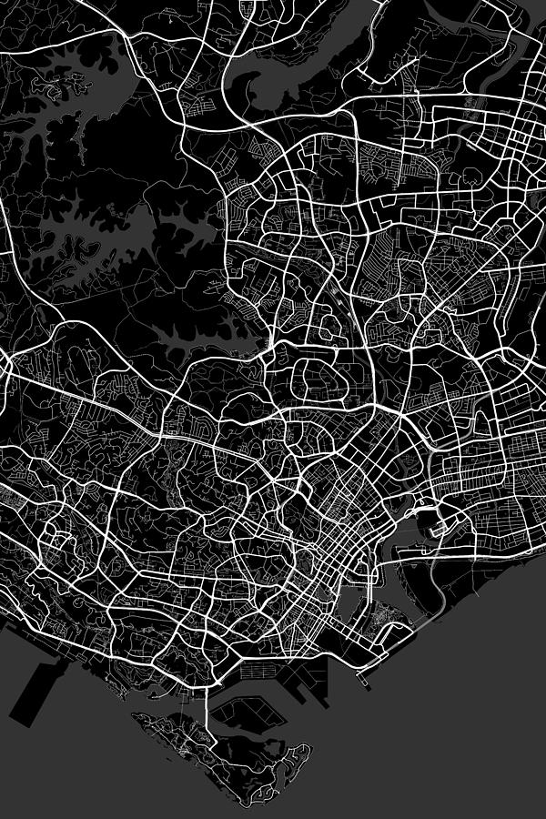 Singapore Dark Map Digital Art by Jurq Studio | Fine Art America