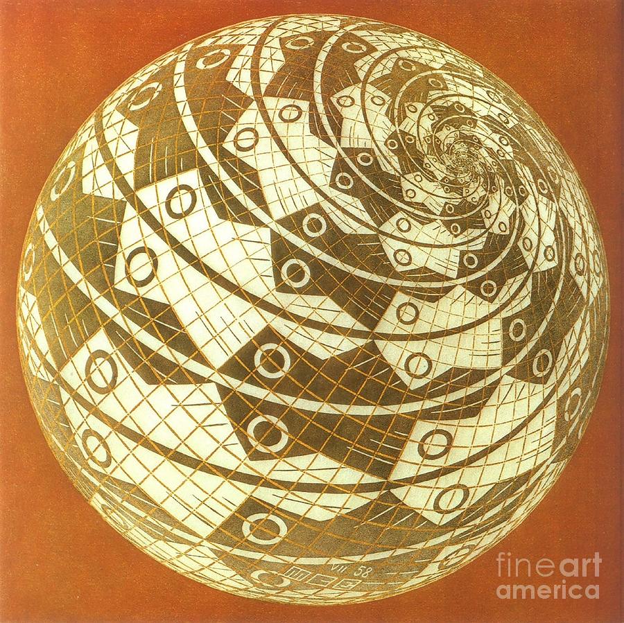 Sphere Surface with Fish Painting by MC Escher