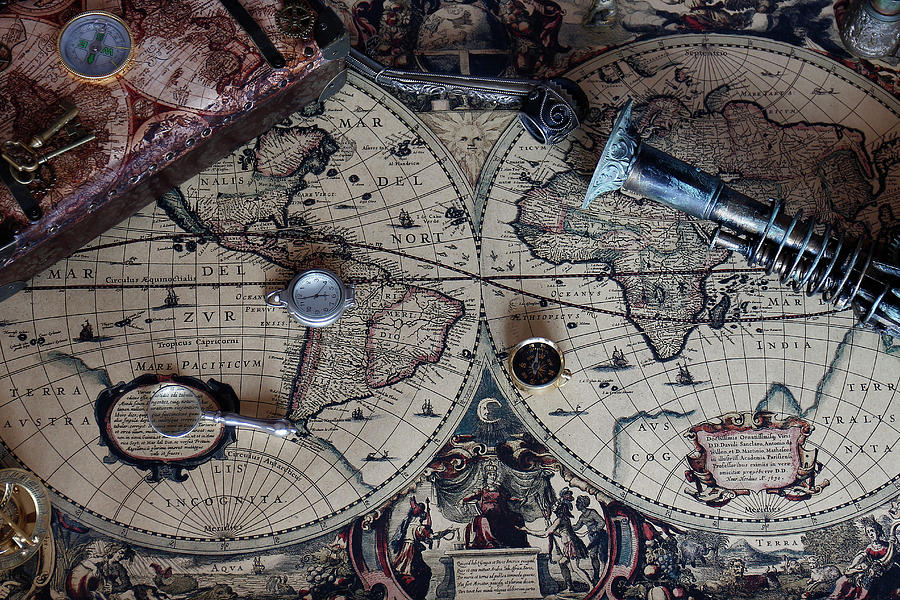 Steampunk Map Around The World Photograph by Murgia Cinzia Steampunk Map Around The World Photograph by Murgia Cinzia