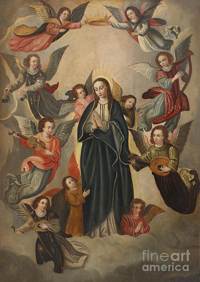 The Virgin Surrounded By Angels Painting by Celestial Images - Pixels