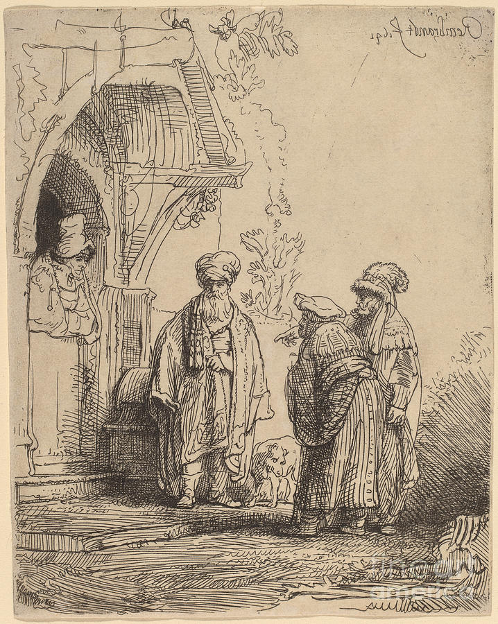 Three Oriental Figures (jacob And Laban?) Drawing by Rembrandt Van Rijn ...