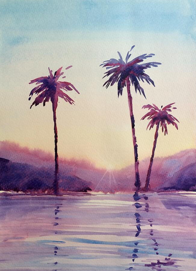 Three Palm Sunset Painting by Stephanie Fielden - Pixels Three Palm Sunset Painting by Stephanie Fielden - Pixels
