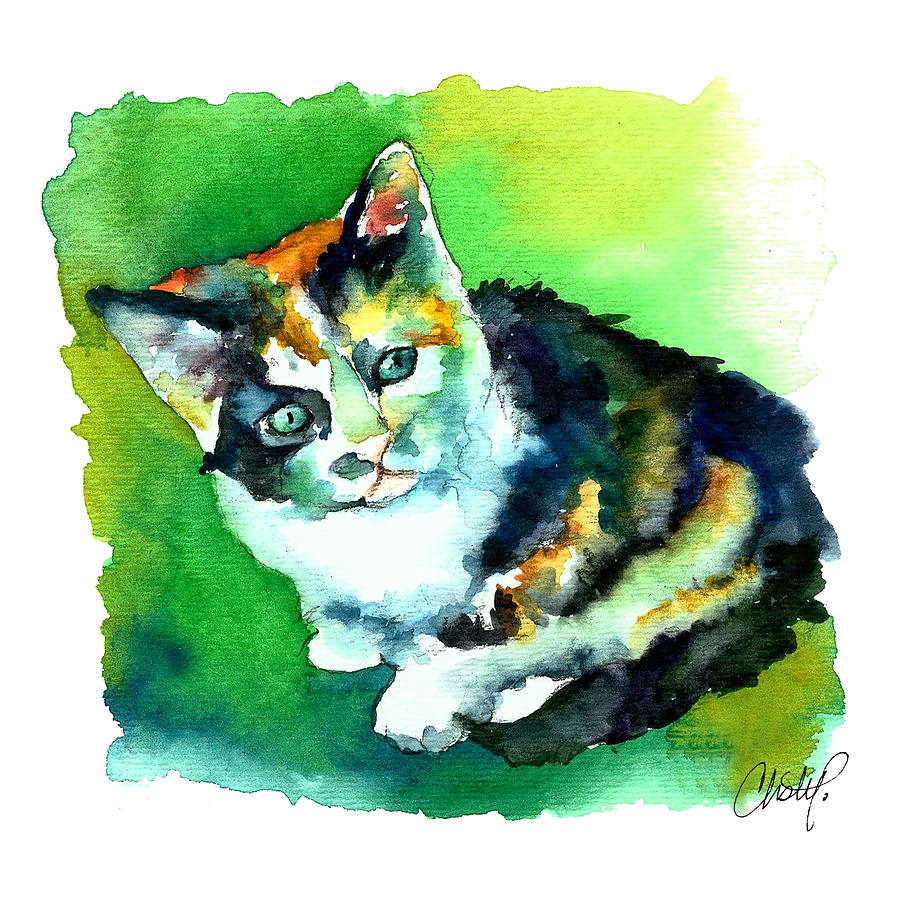 Tortoise Shell Kitten Painting by Christy Freeman Stark