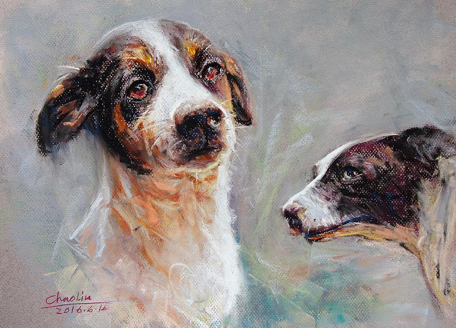 Two Pets Dog Painting by Chao Liu - Fine Art America