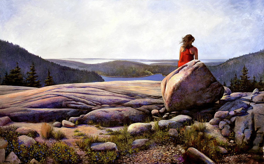 View of Jordan Pond Painting by Fred Carrow - Fine Art America