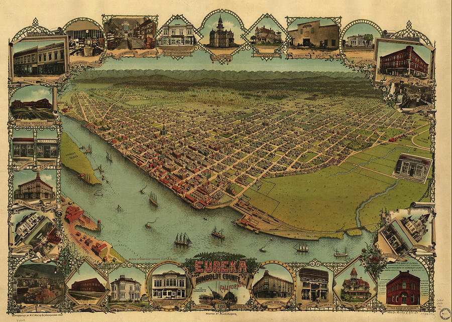 Vintage Pictorial Map of Eureka California - 1902 Drawing by ...