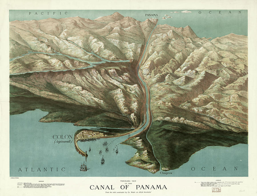 Vintage Pictorial Map Of The Panama Canal 1881 Drawing By Cartographyassociates Pixels
